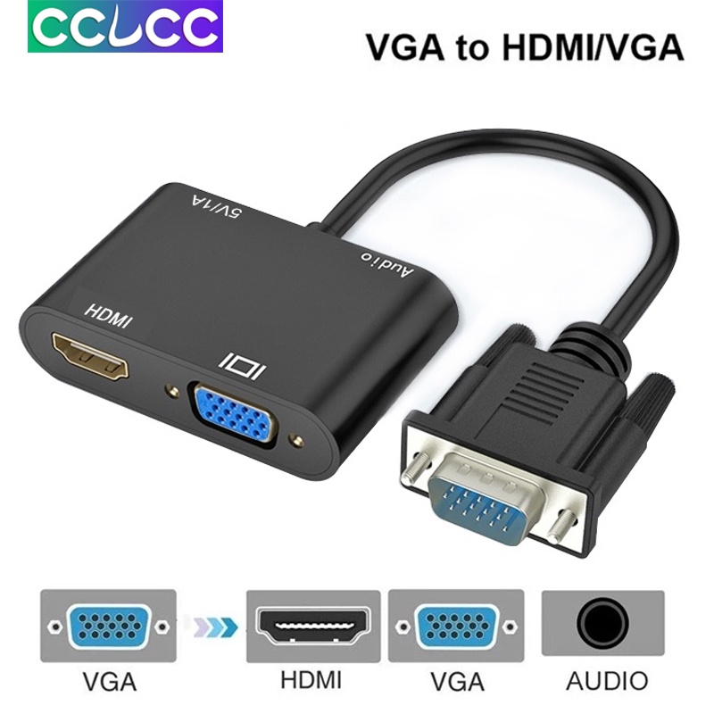 อะแดปเตอร์ VGA เป็น HDMI VGA 1 in 2 Out พร้อมสายสัญญาณเสียง 3.5 มม. ...