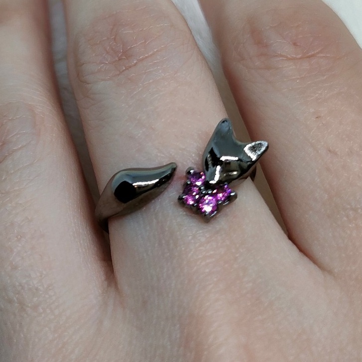 Black Ruthenium Plated Sterling Silver Natural Garnet Fox Ring แหวน ...