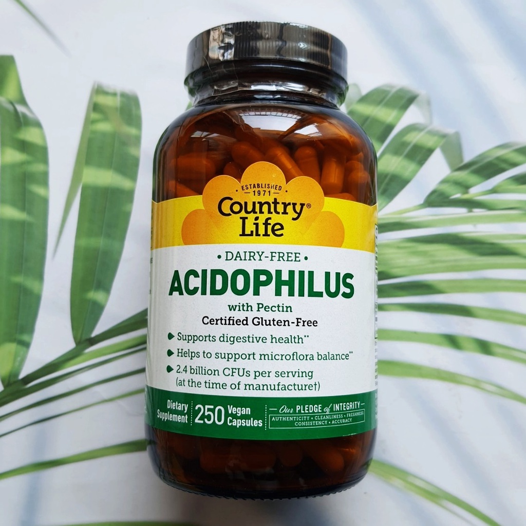 (Country Life®) Acidophilus with Pectin 250 Vegan Capsules แอซิโดฟิลัส ...