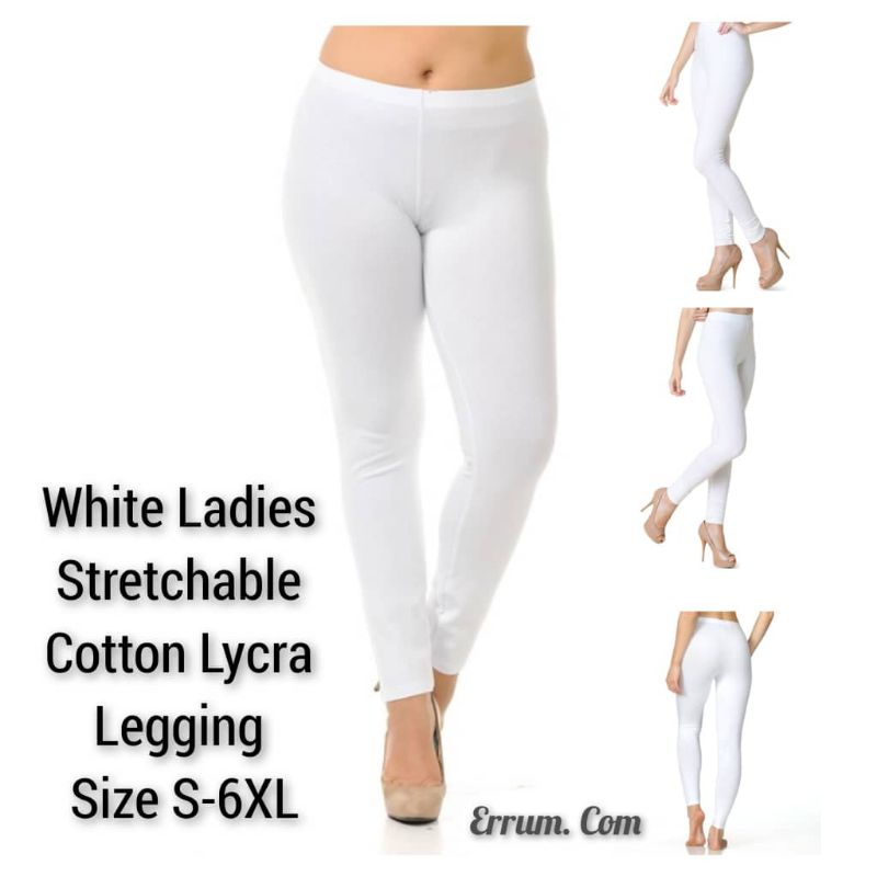 (S ถึง 6XL) Seluar Legging Wanita Putih Women Legging ผ้าฝ้ายสีขาว ...