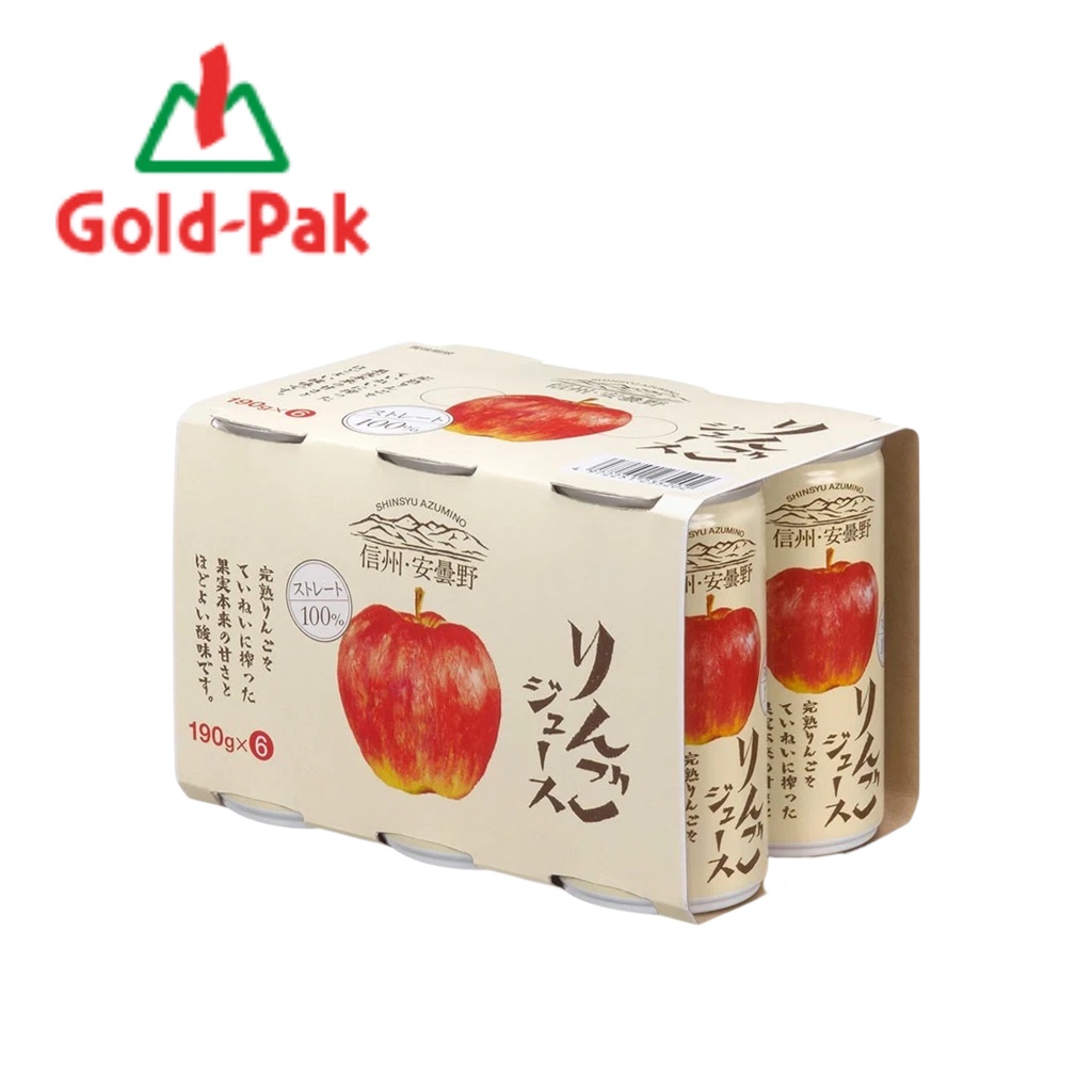 GOLD-PAK AZUMINO APPLE JUICE น้ำแอปเปิ้ลแท้100% จากอะซุมิโนะ ประเทศญี่ปุ่น 190ml x 6กระป๋อง ...