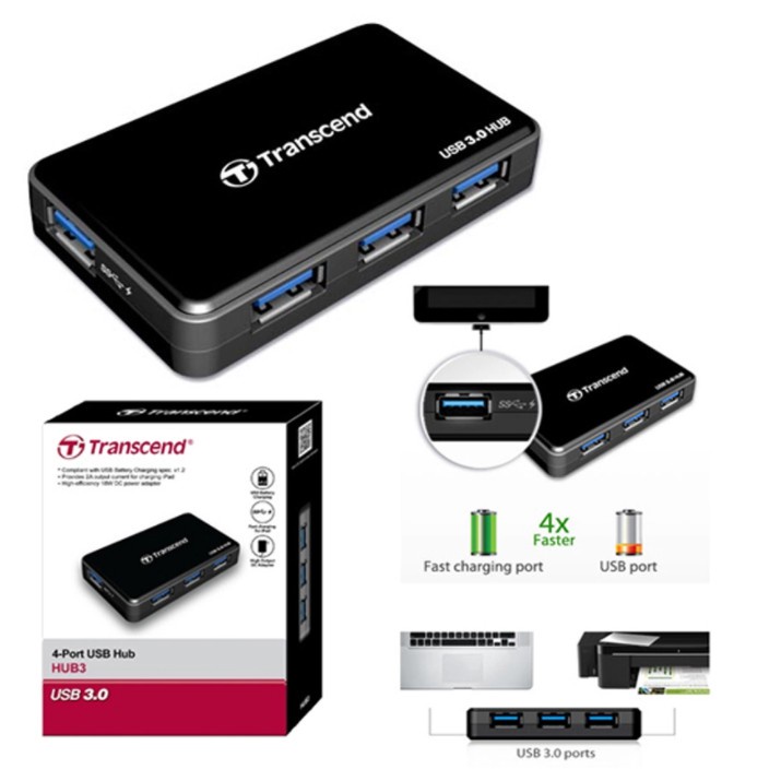 Transcend HUB 4 Ports+A/Bไฟเลียง USB 3.0 TS-HUB3K/พร้อมส่ง | Shopee ...