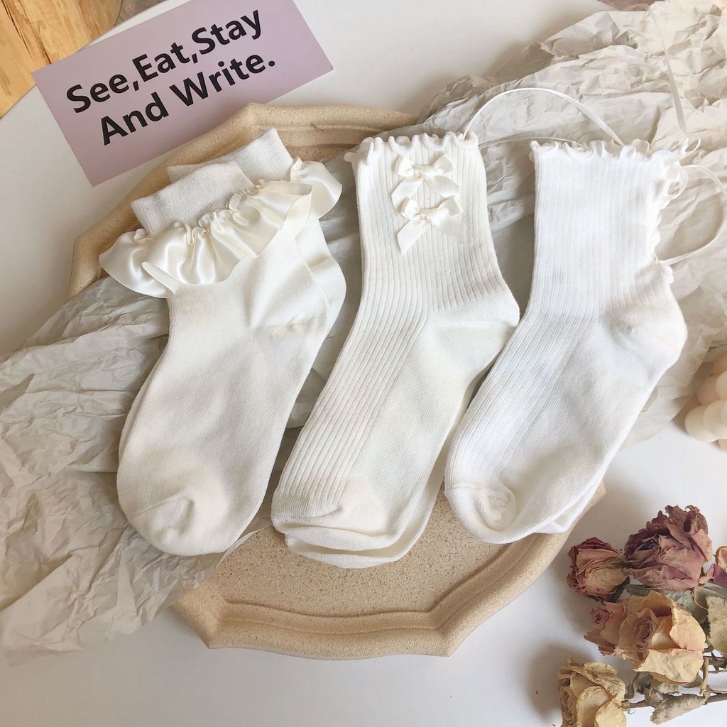 Japanese Kawaii Soft Girl Bandage Girl Jk Lolita Sock Bowknot Cotton Ruffle Socks Girl Calf ...