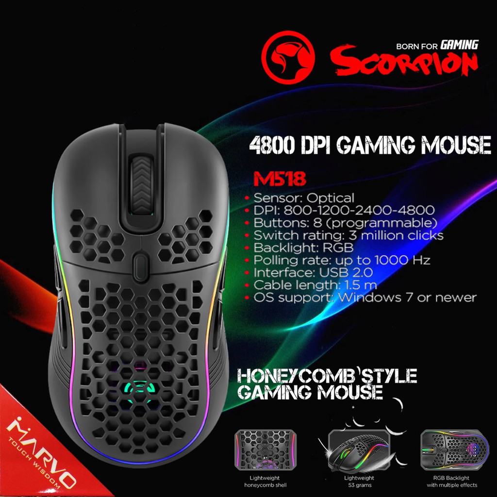 MARVO GAMING MOUSE รุ่น M518 (4800 DPI ). | Shopee Thailand