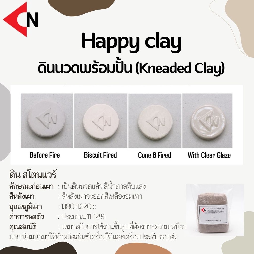 Happy clay (Stoneware Clay) (Kneaded) ดินแฮปปี้ เคลย์ 1 กิโลกรัม ...