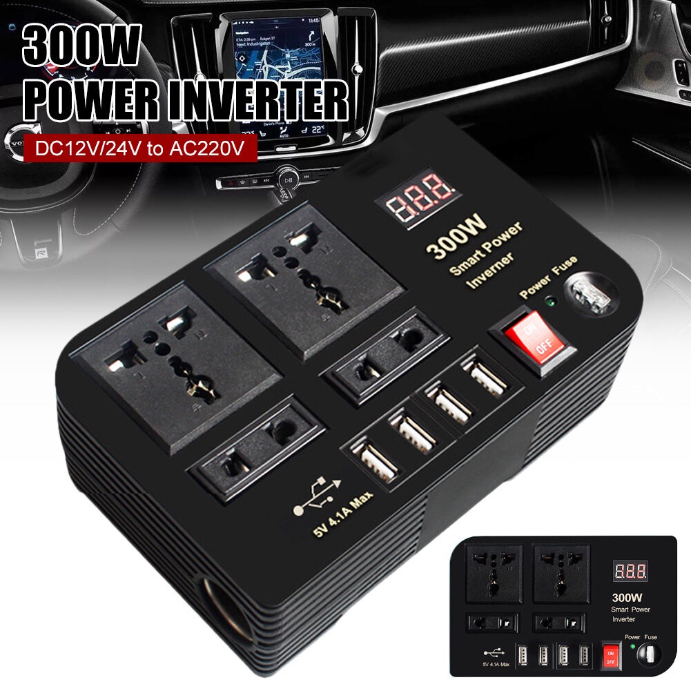 300W ปลั๊กจุดบุหรี่ Smart Power Inverter DC 12V to AC 220V 50Hz w/4 USB ...