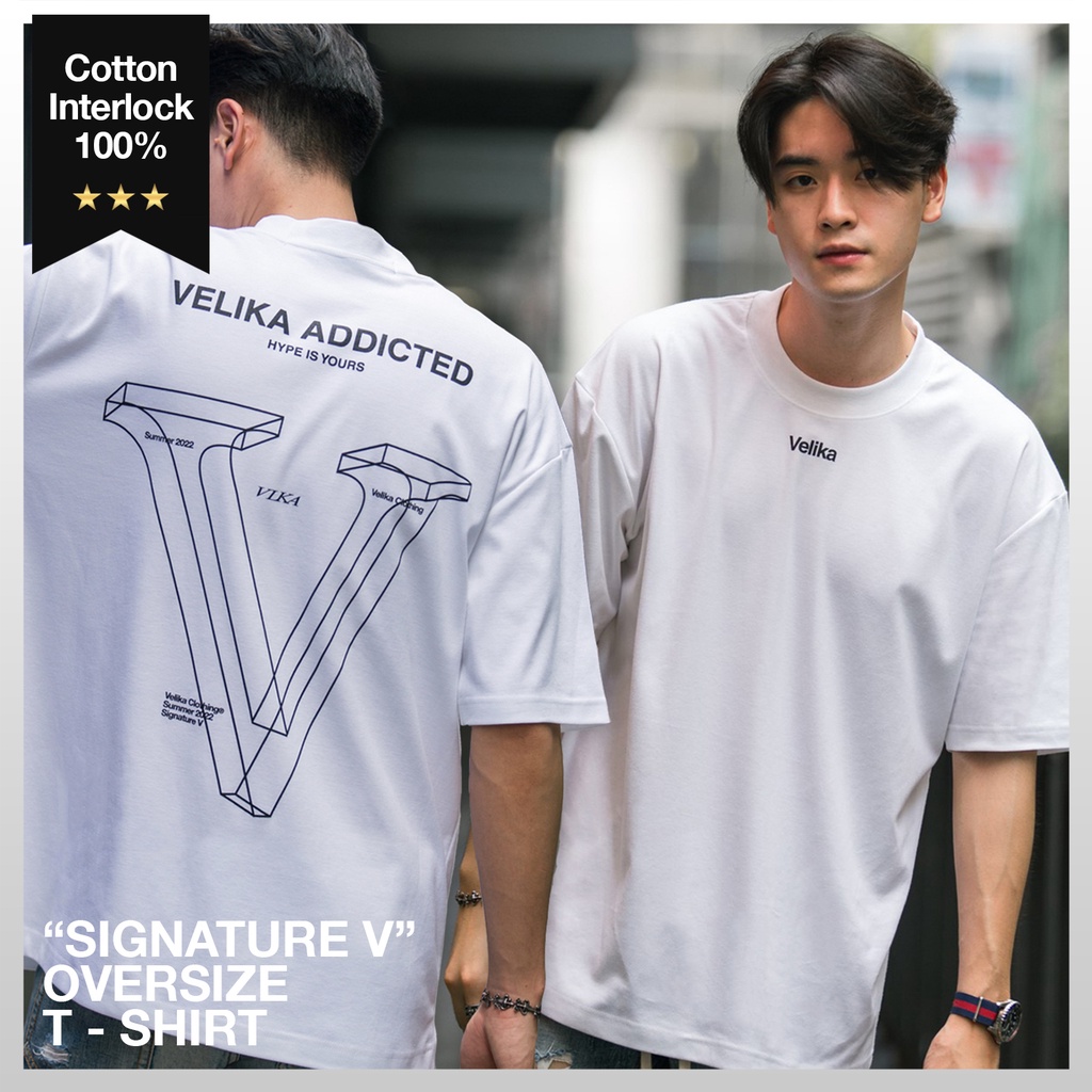 เสื้อ Oversize รุ่น "Signature V" - สี White | Velika | Shopee Thailand