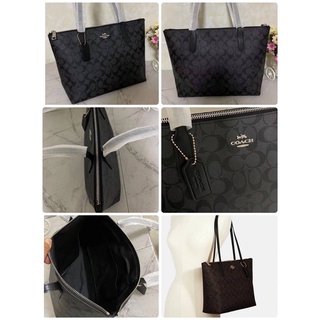 Coach Zip Top Tote In Signature Canvas Shopping Tote | Shopee Thailand