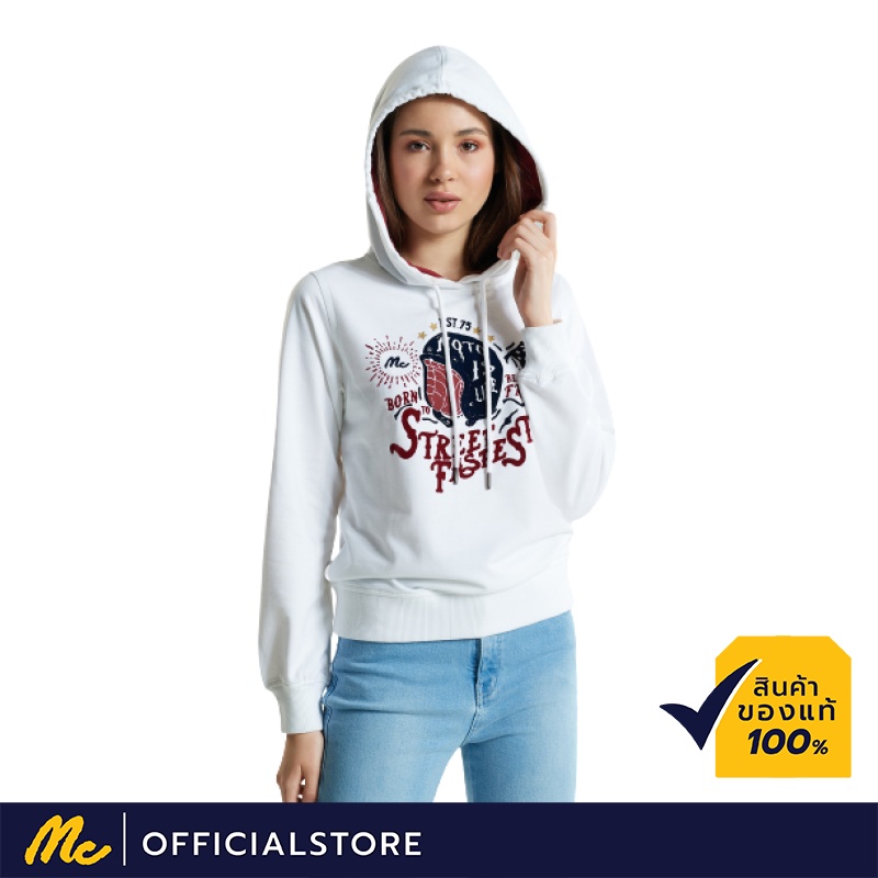 Mc Jeans เสื้อกันหนาว เสื้อสเวตเตอร์ มีฮู้ด ผู้หญิง MC BIKE สีขาว MTS717 | Shopee Thailand