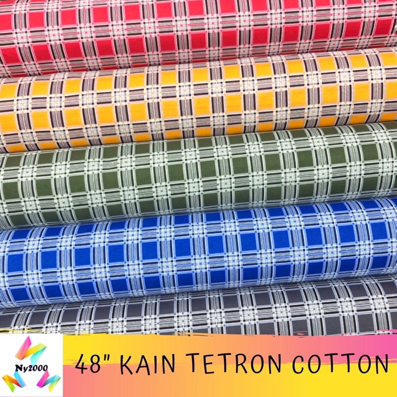 Kain Tetron Cotton TC (โพลีเอสเตอร์) Corak Petak Kotak Cantik (Bidang ...