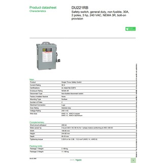 Schneider Safety Switch 30A - 1 เฟส - 240VAC รุ่น DU221RB เซฟตี้สวิตช์ ...