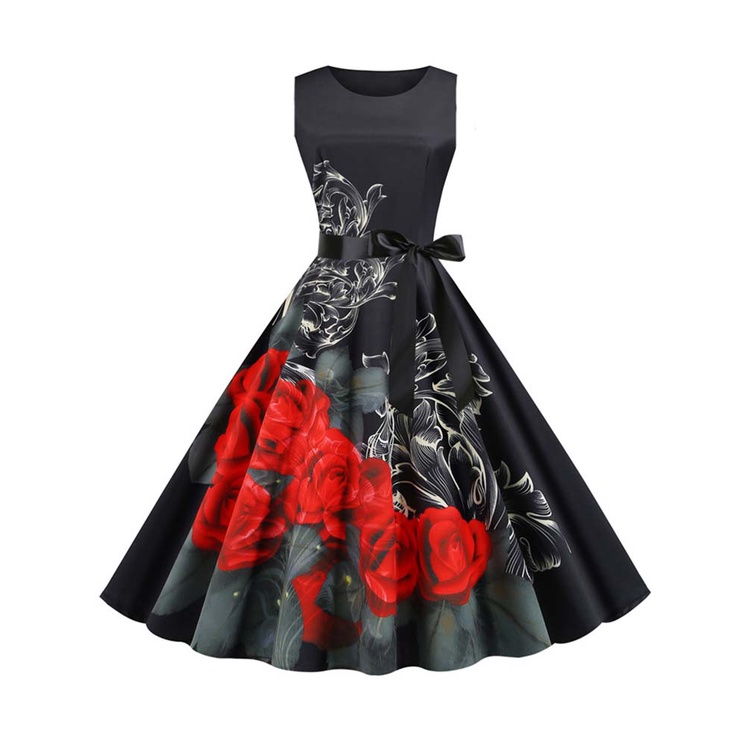 ผู้หญิงพิมพ์ลายดอกไม้หรูหรา มิดิ ฤดูร้อนวินเทจพรรคชุด | Shopee Thailand