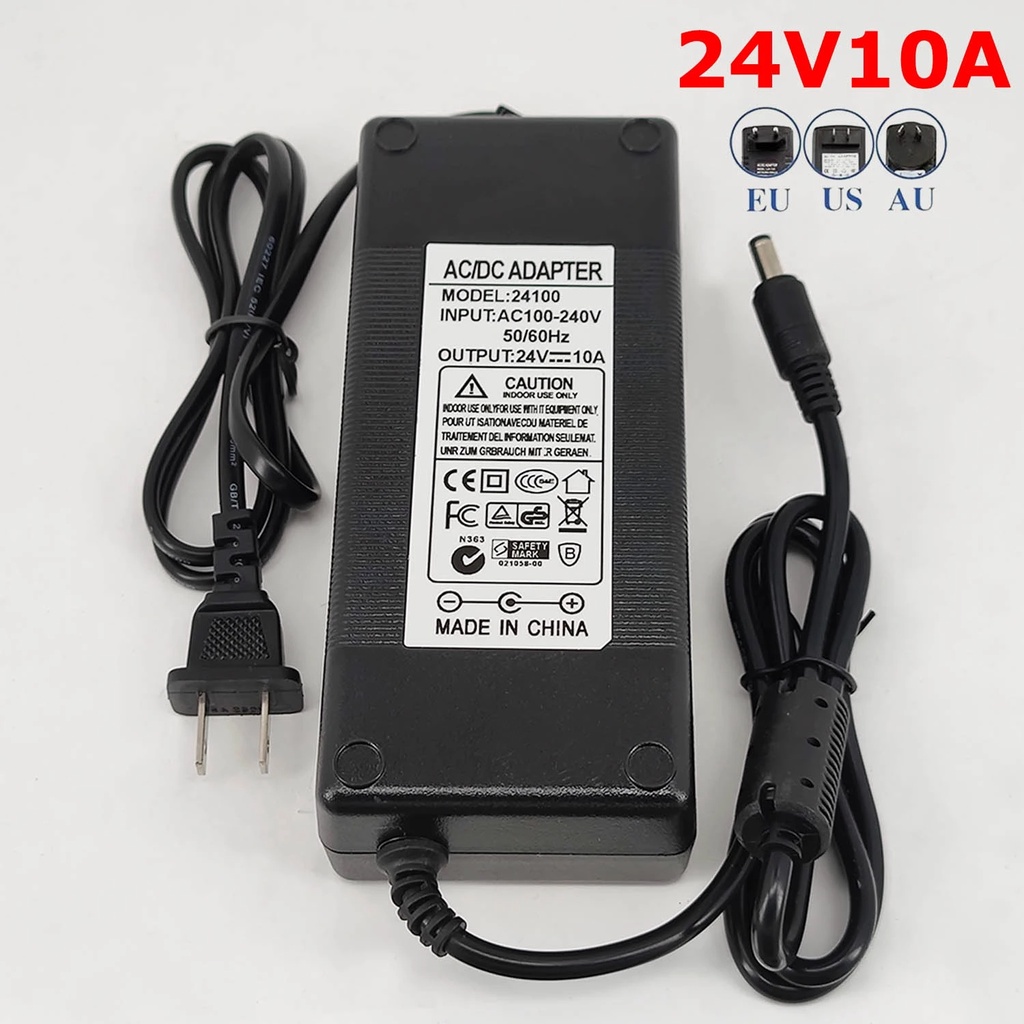 อะแดปเตอร์ชาร์จพาวเวอร์ซัพพลาย 100-240V AC เป็น DC 24V 10A ปลั๊ก US EU AU 24V 10A ขนาด 5.5 มม. X ...