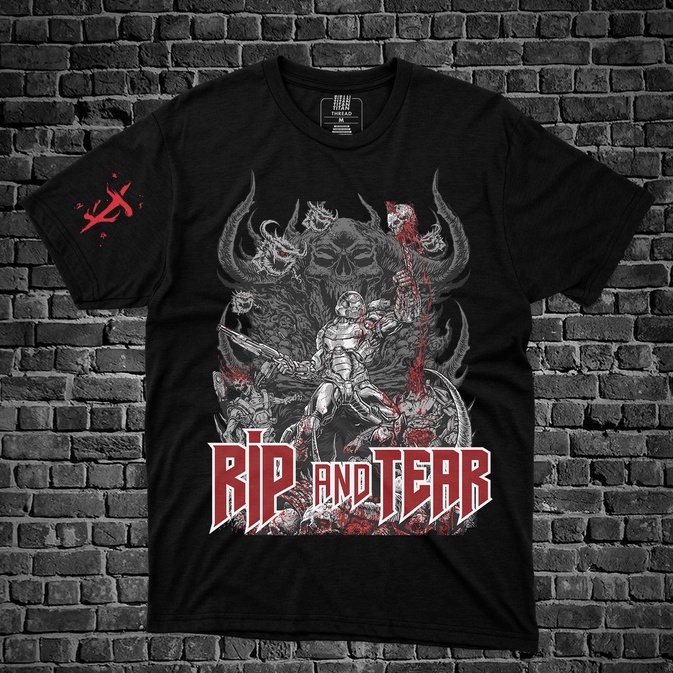 เสื้อเชิ้ต Doom Eternal The Doom slayer Rip And Tear สําหรับผู้ชาย ...