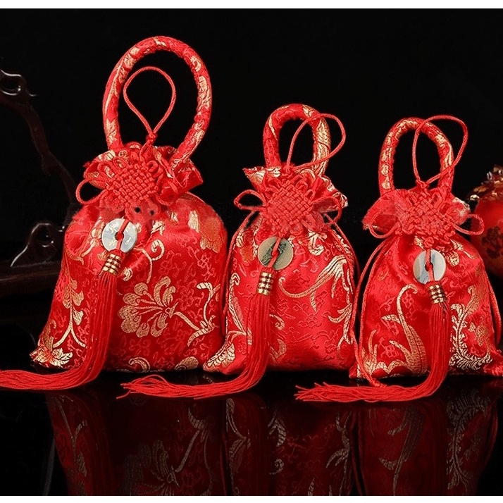 ถุงใส่ส้มตรุษจีน ถุงส้ม ผ้าไหมจีน กระเป๋าใส่ของชำร่วย ท มี 3 ขนาด ...