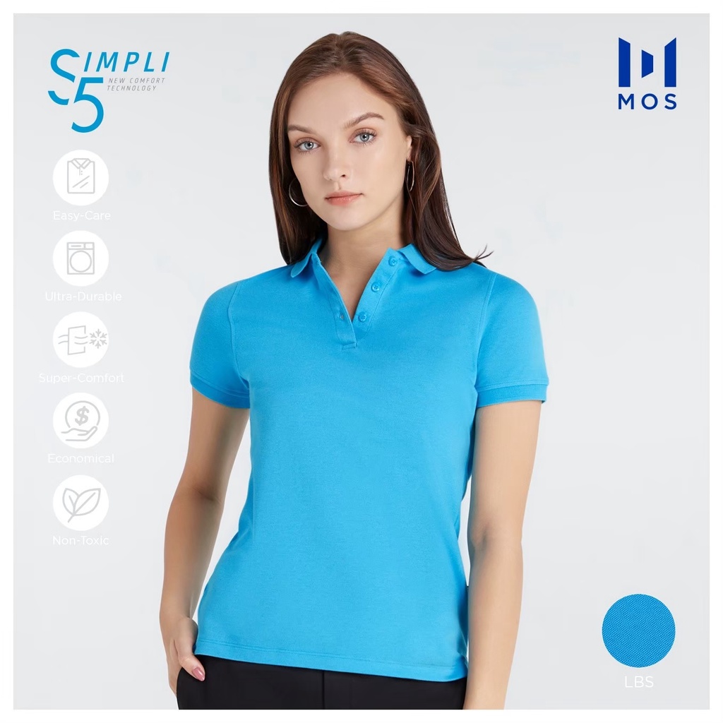 MOS เสื้อโปโลหญิง คอปกแขนสั้น รุ่น SIMPLI5 ผ้าประหยัดไฟเบอร์ 5 SPF-002 กรม ขาว ดำ ชมพู ม่วง ฟ้า ...