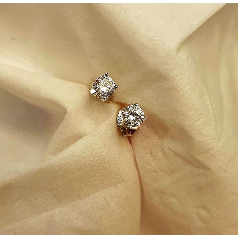 ต่างหูเพชร เงินแท้ s925 ชุบทองคำขาว ขนาด 4 มิล | Shopee Thailand