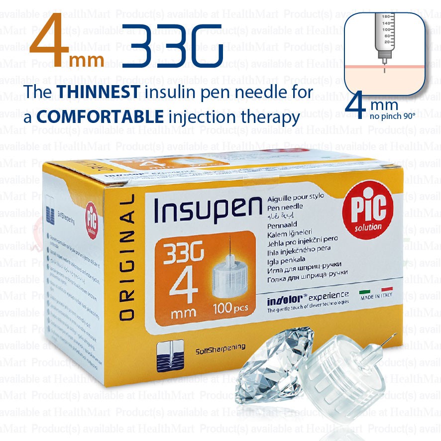 [บรรจุภัณฑ์ใหม่] PIC SOLUTION INSUPEN INSULIN PEN NEEDLE 4MM x 33G 100S (EXP:09/209) | Shopee ...
