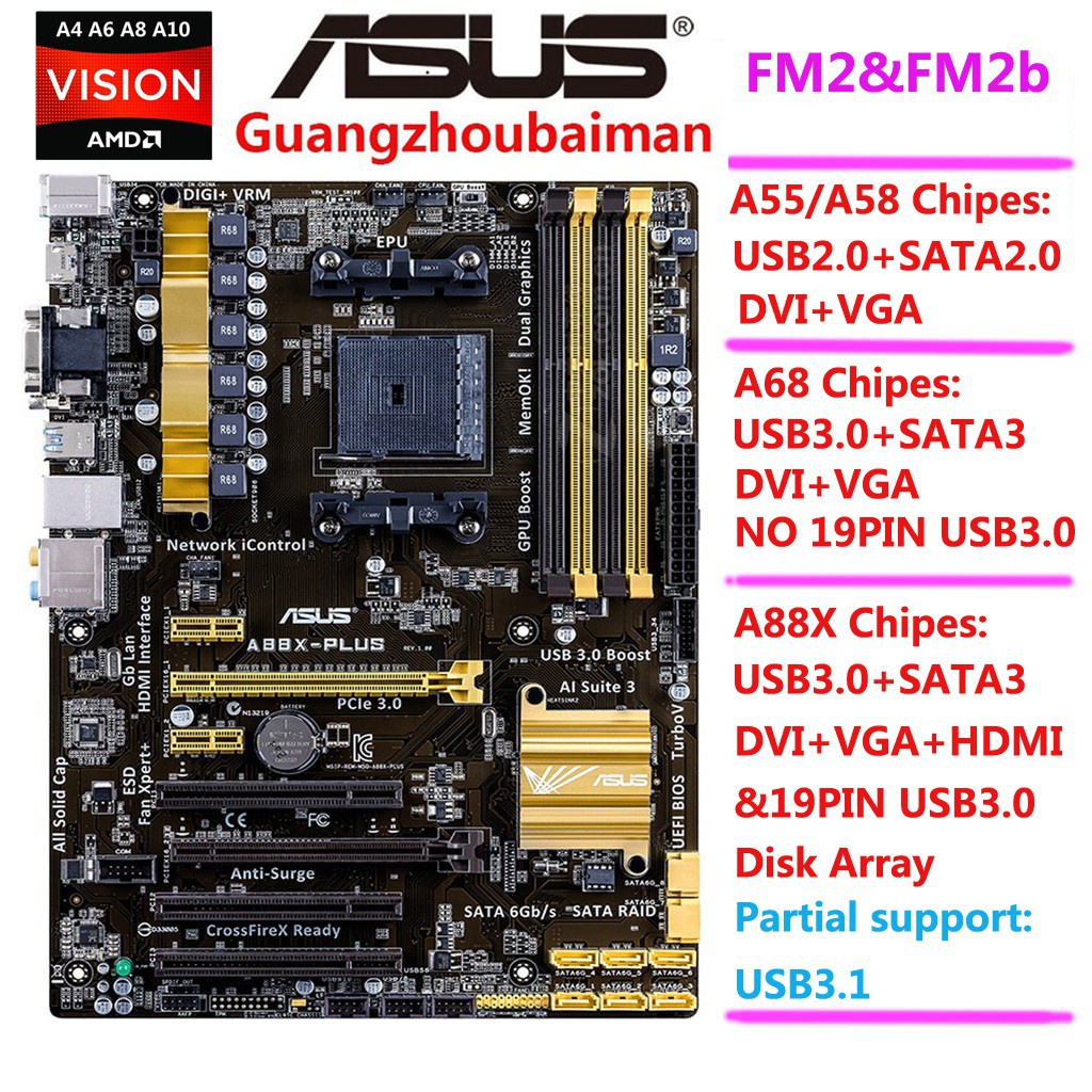 Asus A68HM-K/E A88XM-E / A / PLUS A88X-PLUS A88X A68H AMD FM2+ เมนบอร์ด DDR3 | Shopee Thailand