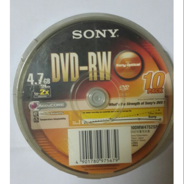 แผ่นเปล่า DVD -RW Sony 1X-2X 4.7 GB 10 แผ่น | Shopee Thailand
