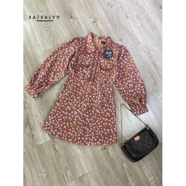 เดรสน้ำตาลลายเสือsml | Shopee Thailand