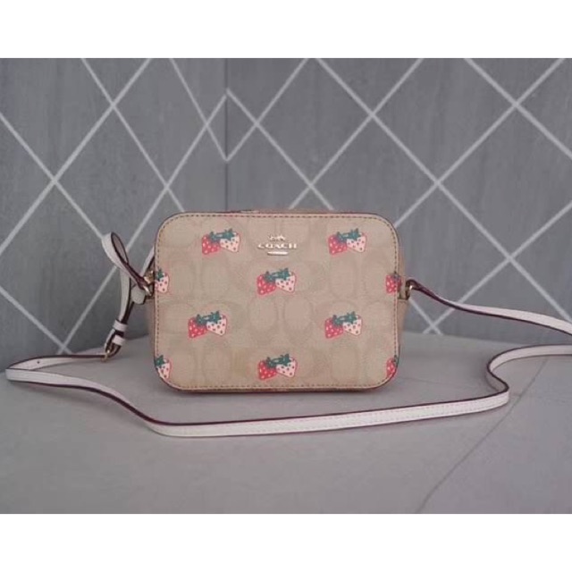 Coach MINI CAMERA BAG IN SIGNATURE CANVAS WITH STRAWBERRY | Shopee Thailand