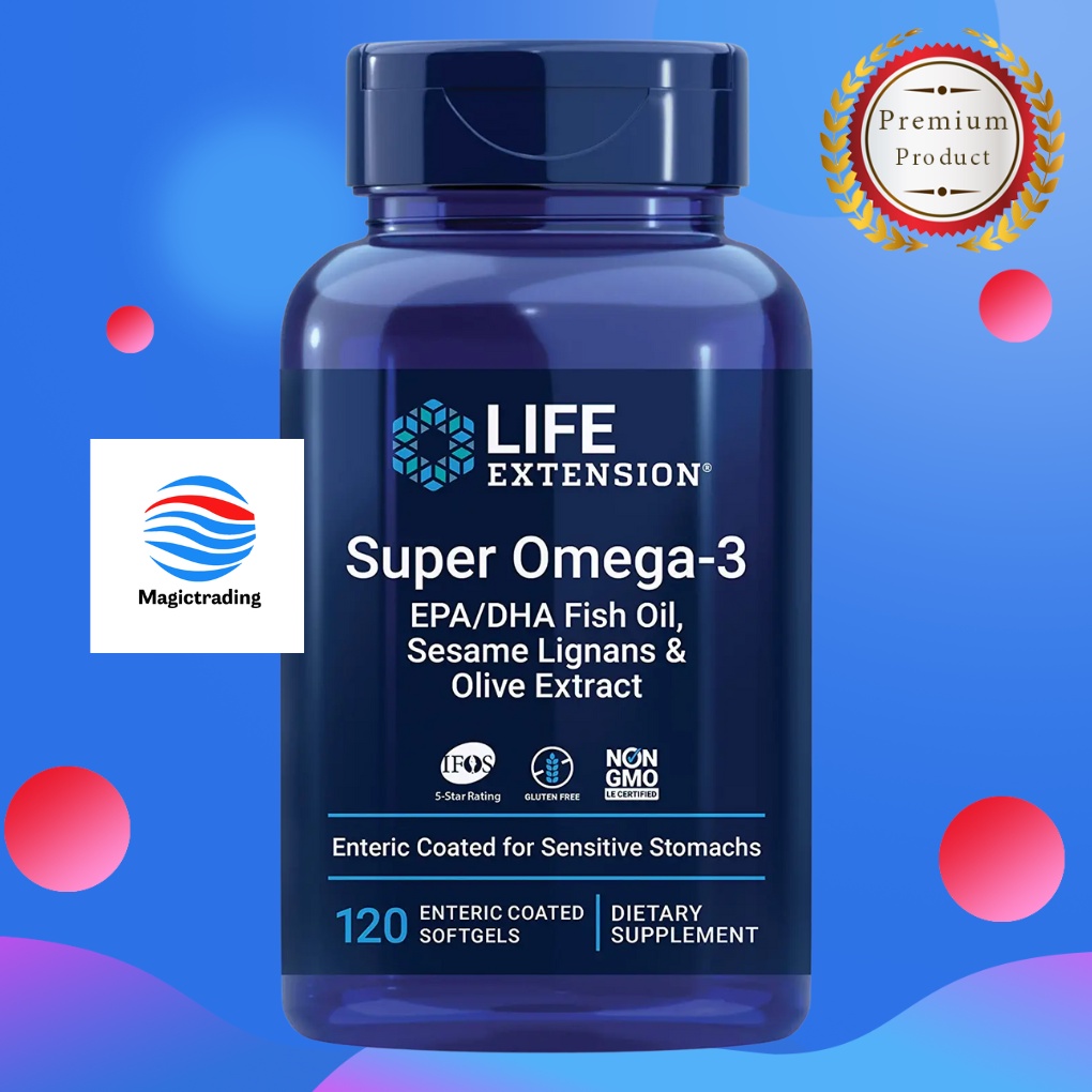 Life Extension Super Omega-3 EPA/DHA Fish Oil, Sesame Lignans & Olive Extract / 120 Enteric ...