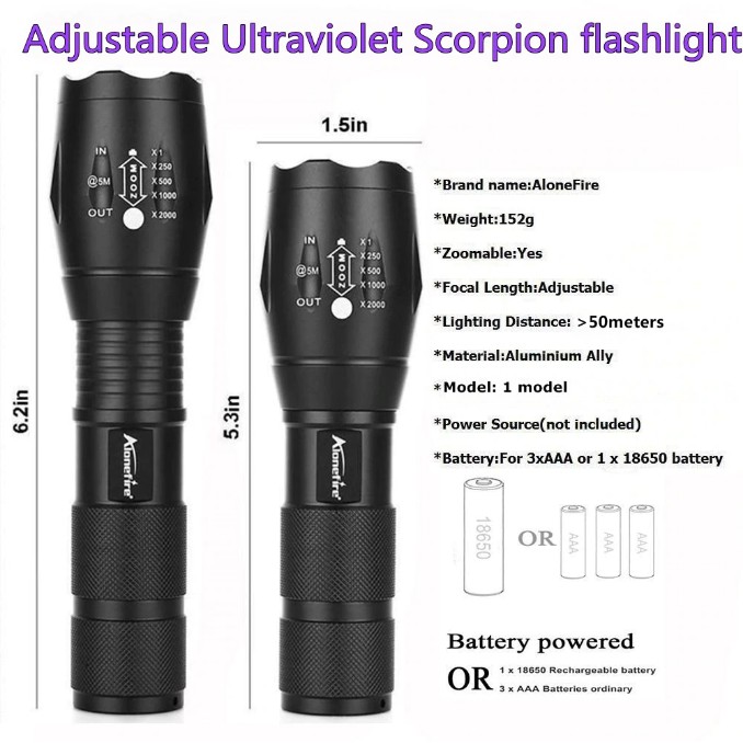 ไฟฉาย UV LED AloneFire G700 LED UV Light Zoom Flashlight 365nm Torch ...