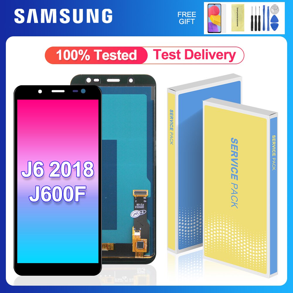 อะไหล่หน้าจอสัมผัสดิจิทัล LCD 100% แบบเปลี่ยน สําหรับ Samsung Galaxy J6 2018 J600 J600F J600Y ...