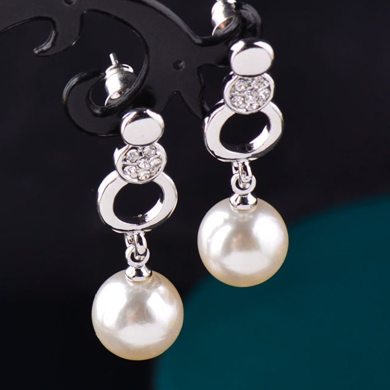 Sinleery ต่างหู ประดับมุก เพทาย สไตล์โบราณ หรูหรา สีเงิน และสีขาว เครื่องประดับแฟชั่นสตรี ES195 ...