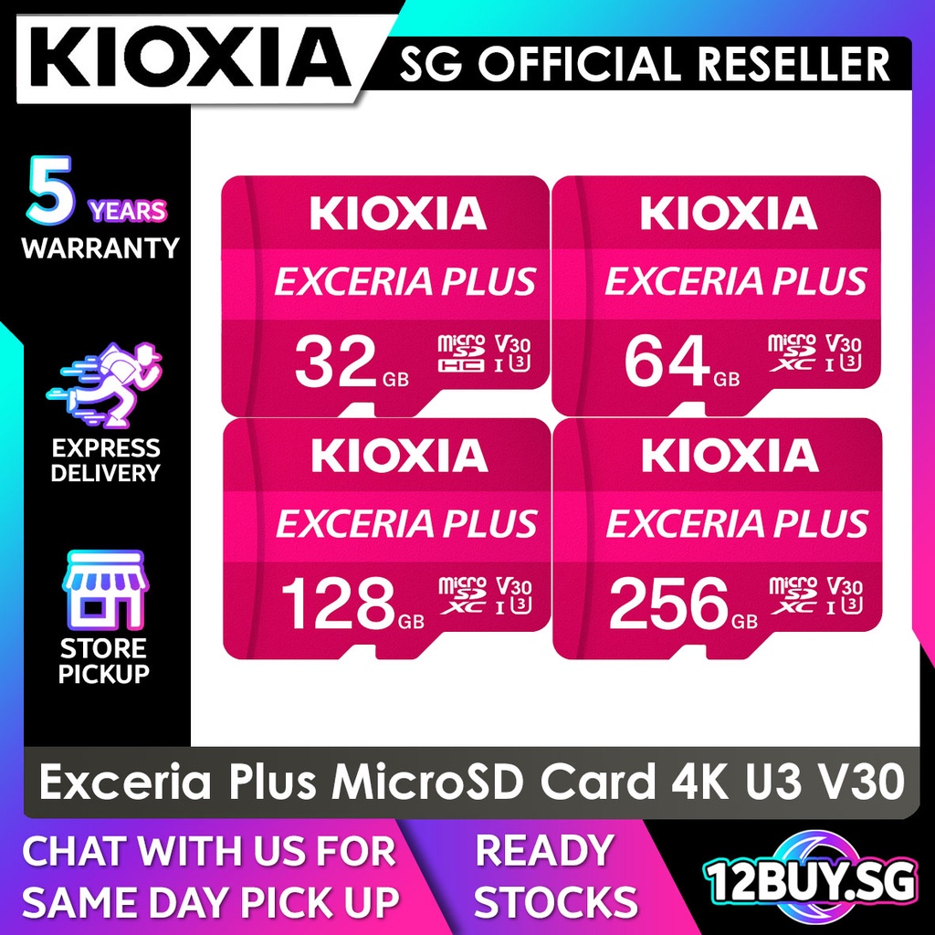 KIOXIA EXCERIA PLUS MicroSD 128GB 256GB C10 U3 V30 A1 ความเร็วอ่าน 4K สูงสุด 100MB/s Toshiba ...
