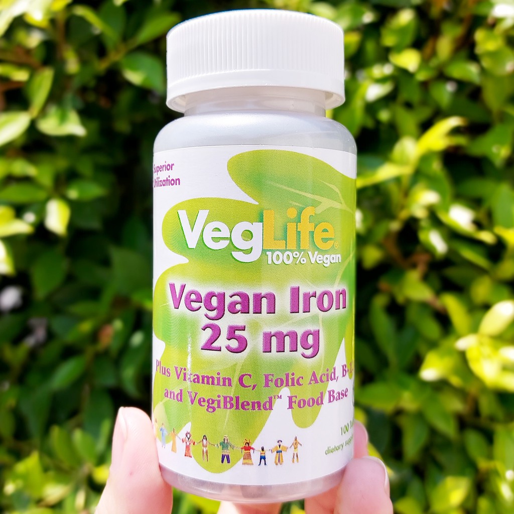 ธาตุเหล็ก Vegan Iron 25 mg 100 Tablets (VegLife®) เพิ่ม B9, B-12 และซี ...