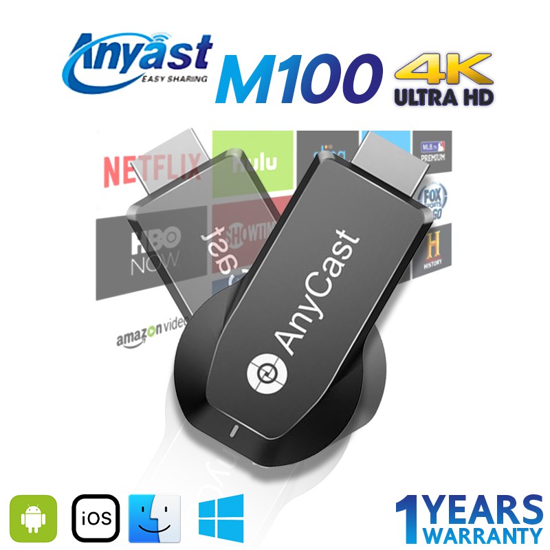 รับประกัน 1 ปี - Anycast M100 Ultra HD 4k อุปกรณ์เชื่อมต่อมือถือขึ้นทีวี โปรเจคเตอร์ รองรับ mac ...