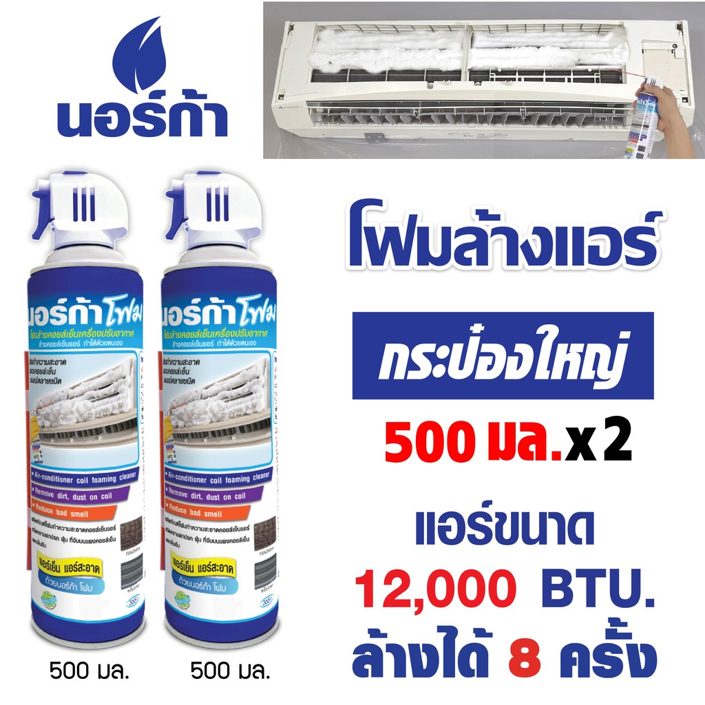 โฟมล้างแอร์ โฟมล้างแผงคอลย์เย็นแอร์ NORCA FOAM นอร์ก้า โฟม ขนาด 500ml ...