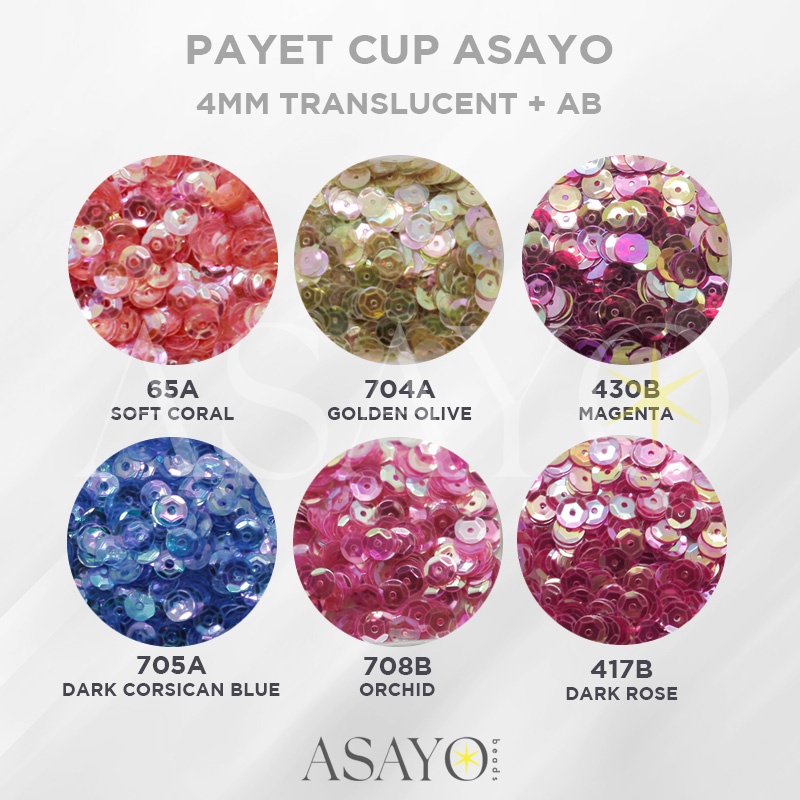 Asayo โปร่งแสงและโปร่งแสงและเลื่อม + AB 3 มม. / 4 มม. / ถ้วย / 50 กรัม ...
