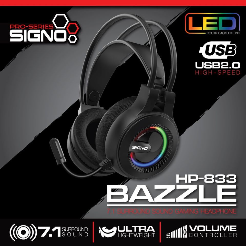 SIGNO 7.1 Surround Sound Gaming Headphone รุ่น BAZZLE HP-833 (Black ...