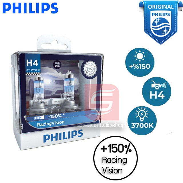 Philips หลอดไฟรถยนต์ H4 รุ่น Racing Vision ความสว่าง +150% | Shopee ...