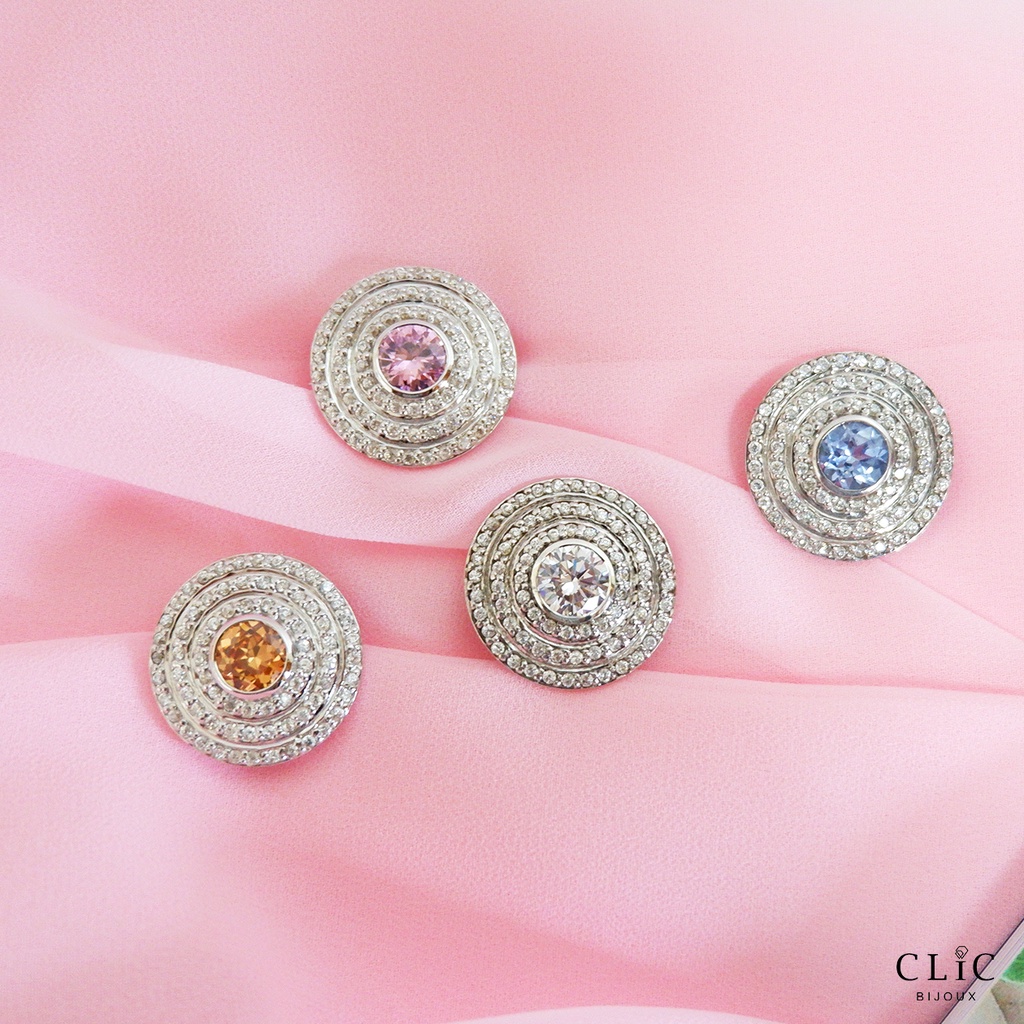เข็มกลัดเงินแท้ 925 Brooch Pave' เข็มกลัดทรงกลมประดับเพชรรัสเซีย CLIC ...