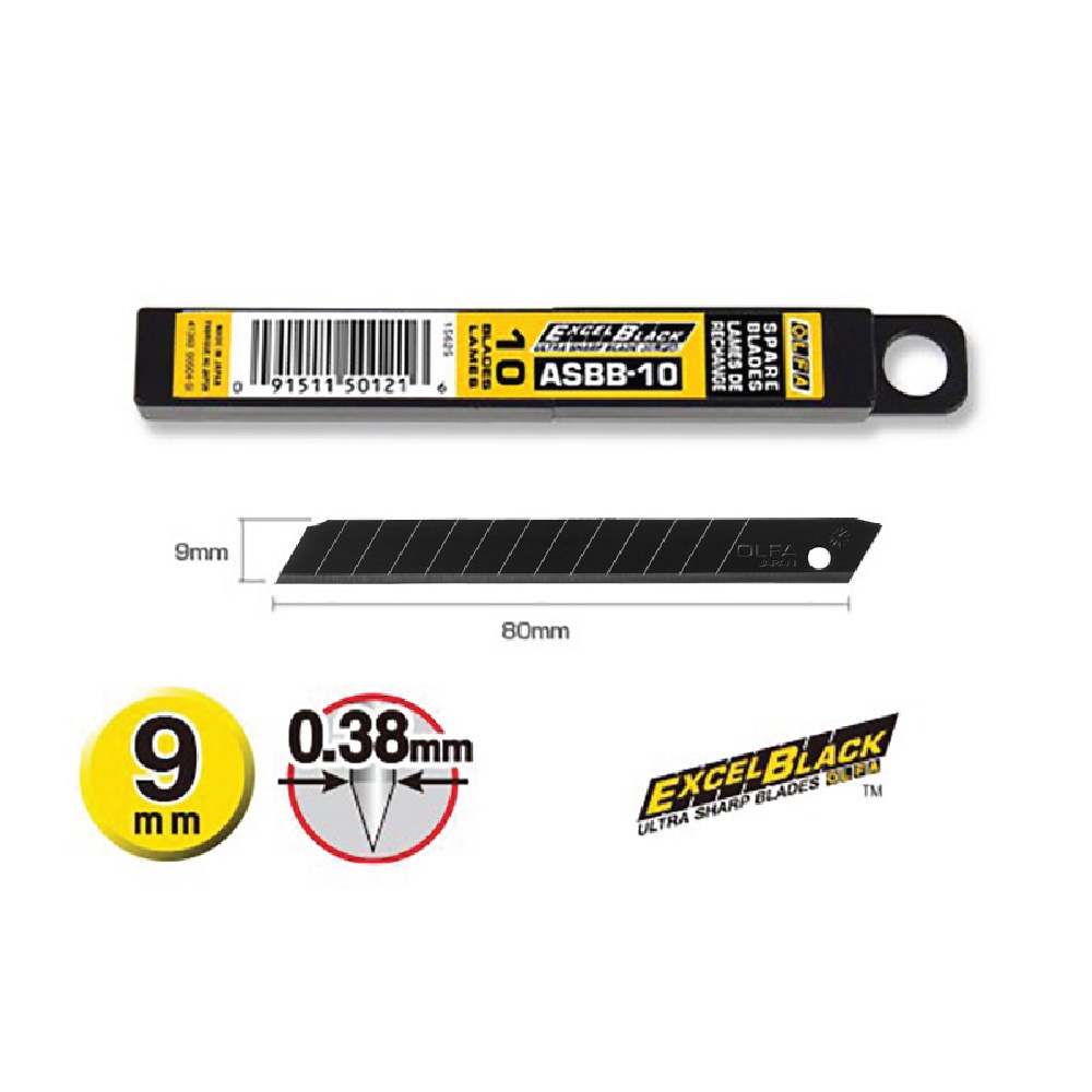 ใบมีดคัตเตอร์ สีดำ OLFA ของแท้ คมมาก!! Cutter Blade เล็ก ASBB-10 (9 มม.),ใหญ่ LBB-10 หลอด10ใบ ...