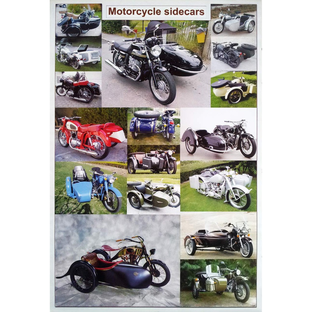 โปสเตอร์ รูปถ่าย รถมอเตอร์ไซค์ พ่วงข้าง โบราณ Motorcycle Sidecars POSTER 24”X35” Inch Scooter ...