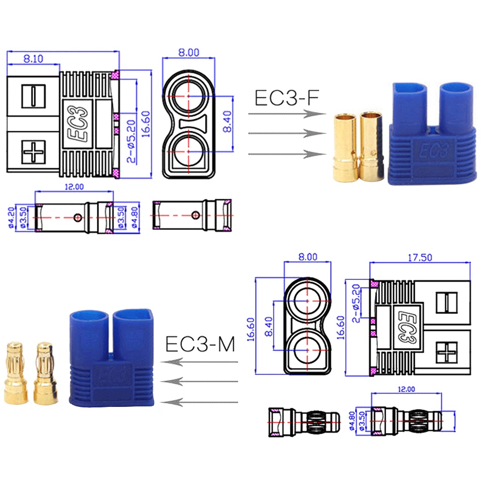 ปลั๊กตัวเมีย ตัวผู้ XT30 XT60 XT90 Trx EC2 EC3 EC5 EC8 T สําหรับโดรนบังคับ ESC Lipo FPV 5 คู่ ...