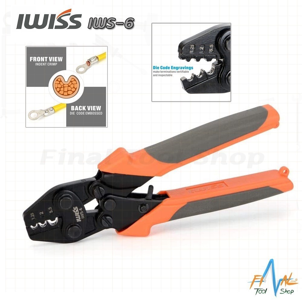 IWISS IWS-6 คีมย้ำหางปลา สำหรับหางปลาเปลือย ขนาด 16-10 AWG (1.25-5.5 ตร.มม) | Shopee Thailand