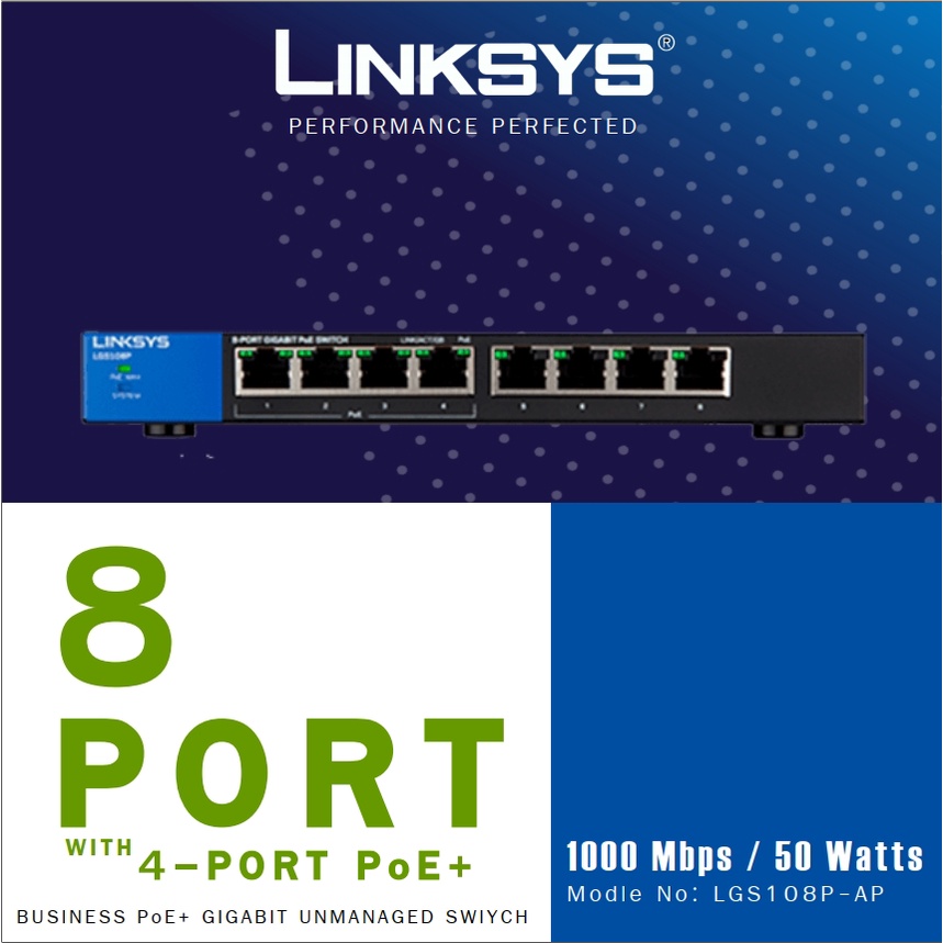 LINKSYS LGS108P-AP UNMANAGED GIGABIT SWITCH 8-PORT POE | Shopee Thailand