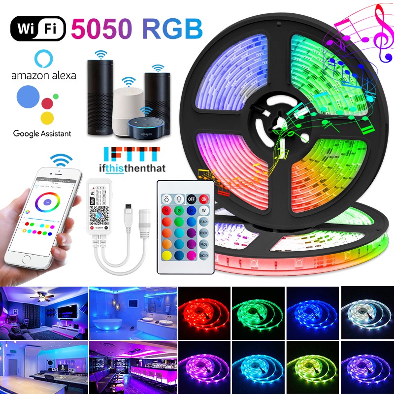 Kefeng แถบไฟ Led WIFI 5050 RGB ริบบิ้นเทป ยืดหยุ่น ไดโอด ควบคุมโทรศัพท์ พร้อมอะแดปเตอร์ DC ...