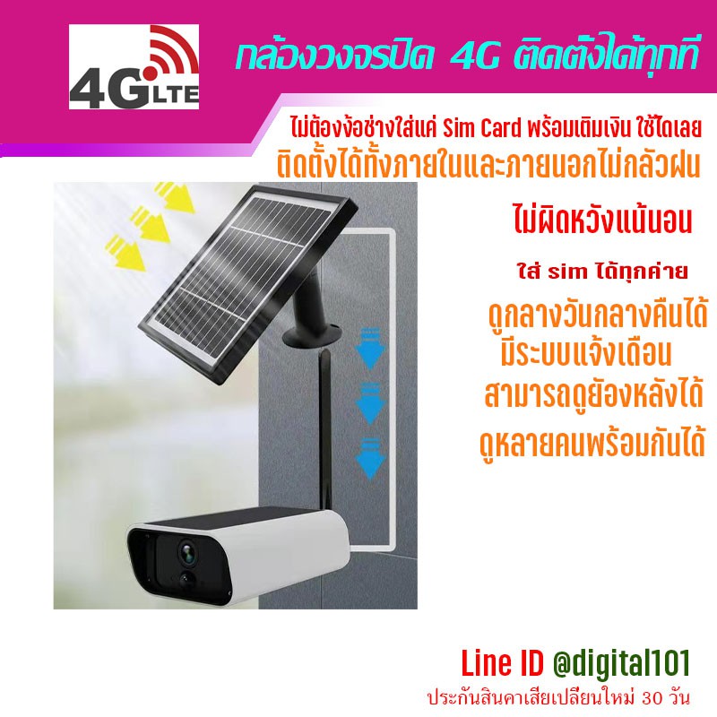 กล้องวงจรปิด 4G โซล่า cell พร้อมแผ่น Solar ติดตั้งได้ทุกที่ กันน้ำกัน ...