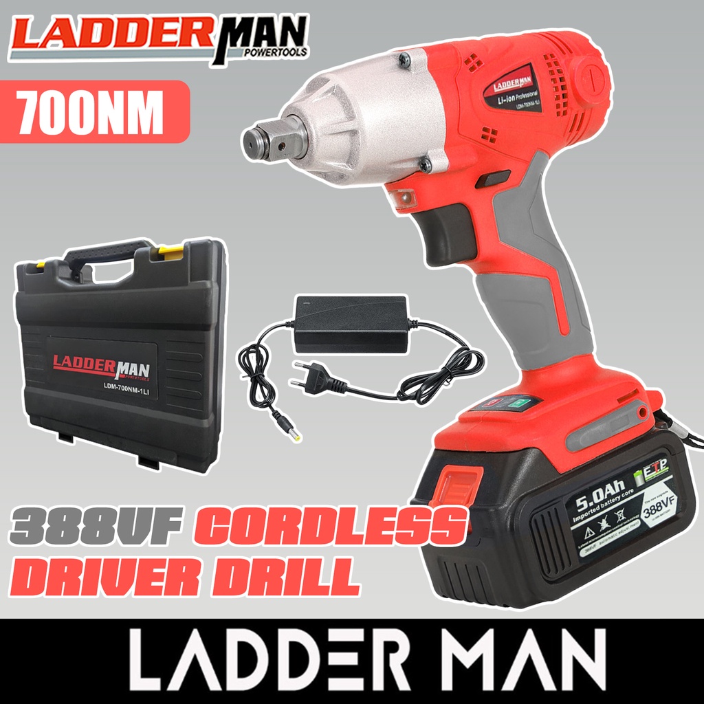 Ladderman (สีแดง) LDM-700NM-1LI ชุดเครื่องมือประแจกระแทกไร้สาย 2 โหมด ...