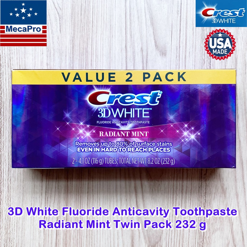 Crest® 3D White Fluoride Anticavity Toothpaste, Radiant Mint Twin Pack ...