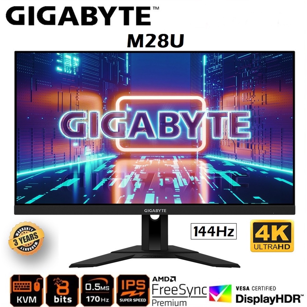 MONITOR (จอมอนิเตอร์) GIGABYTE M28U-AP 28" SS IPS 144Hz Gaming Monitor ...