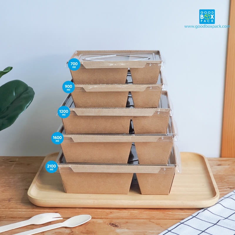 Goodboxpack(50ชุด/แพ็ค)กล่องอาหารคราฟท์ 2 ช่อง พร้อมฝา 700,900,1200,1600,2100 มล. | Shopee Thailand