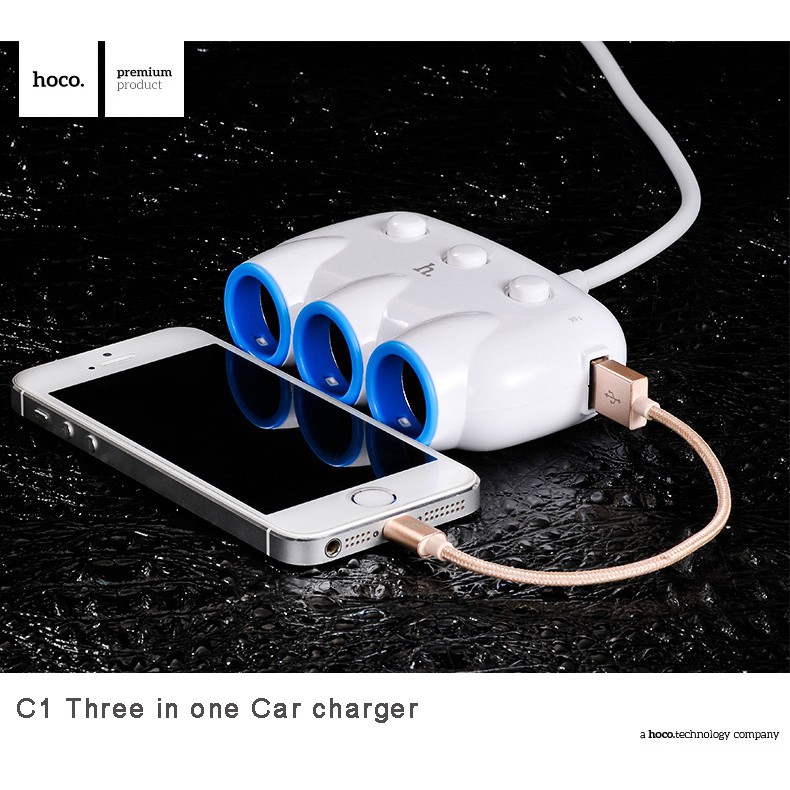 hoco C1 ของแท้ อุปกรณ์เพิ่มช่อง 3 ช่อง พร้อม USB 2 ช่อง ในรถยนต์ ...